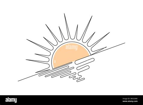 Sunset And Cloud Continuous One Line Drawing Of Minimalist Outline Vector Design Stock Vector