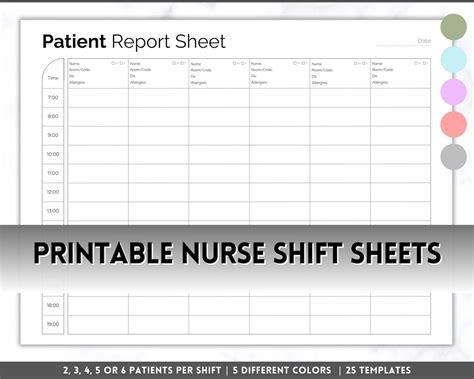 Nurse Shift Report Sheet Bundle 5 Colors Nurse Brain Icu Nurse