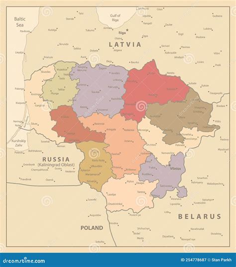 Lithuania Vintage Map Stock Vector Illustration Of City 254778687