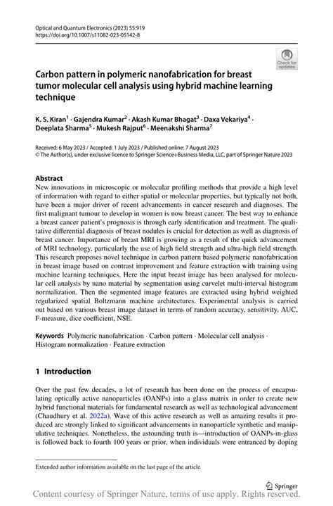 Carbon Pattern In Polymeric Nanofabrication For Breast Tumor Molecular