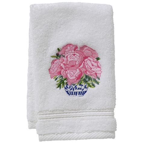 Terry Guest Towel With Embroidered Pot Of Pink Peonies The Well