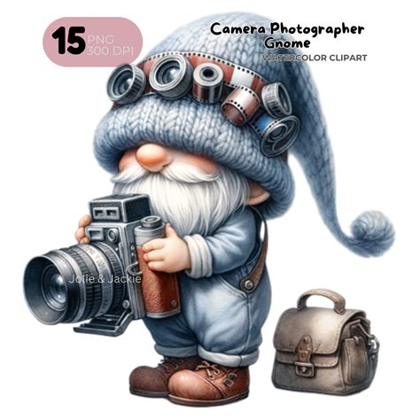 Watercolor Camera Photographer Gnome Clipart Bundle Gnome Camera