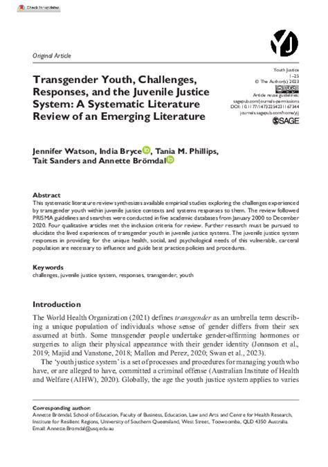 Pdf Transgender Youth Challenges Responses And The Juvenile