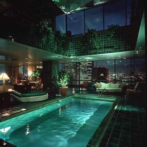 Moody Dark Green 80s Luxury Apartment Pool Aesthetic 80s Interior