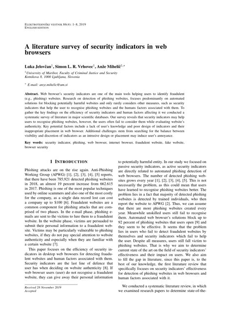 Pdf A Literature Survey Of Security Indicators In Web Browsers