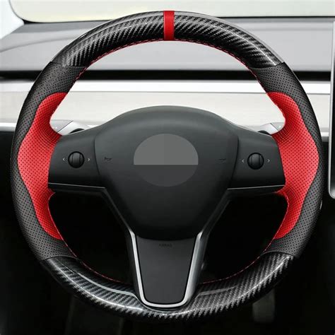 Funda Para Volante De Coche Cosida A Mano Antideslizante Cuero Genuino Negro Trenza De Fibra