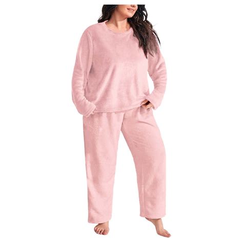 Liipee Pajamas For Women Sets Solid Color Plus Size Thickened Warm Long