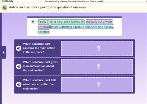 I Ready Understanding Literary Texts About Identity — Quiz Level F Mat