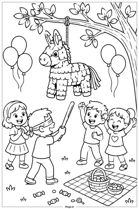 Pinata Birthday Scene Coloring Page Free Pdfandpng Printable