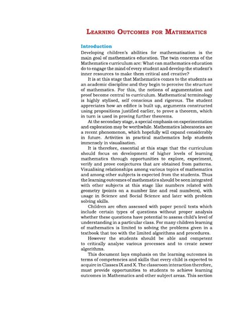 Learning Outcomes For Math Secondary Ncert Latest Pdf