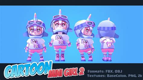 3d Model Cartoon Mini Girl 2 Vr Ar Low Poly Cgtrader