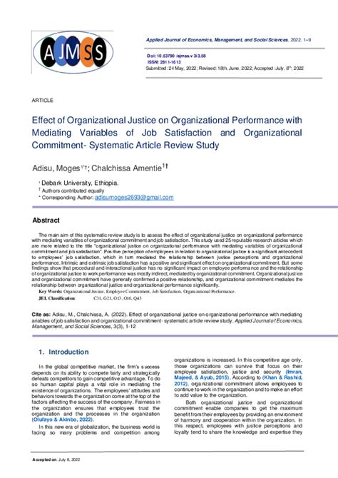 Pdf Effect Of Organizational Justice On Organizational Performance With Mediating Variables Of