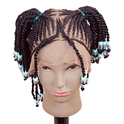 Cornrow Wig For Girls Braided Black Hair With Beads Alopecia Wig Etsy