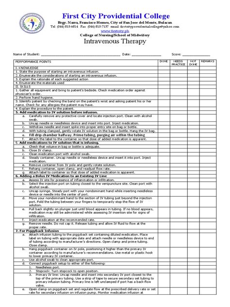 Iv Therapy Checklist Pdf Intravenous Therapy Syringe