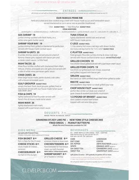 Menu At C Level Seafood And Steakhouse Restaurant Panama City Beach