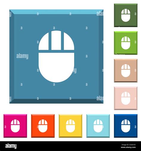 three buttoned computer mouse white icons on edged square buttons in