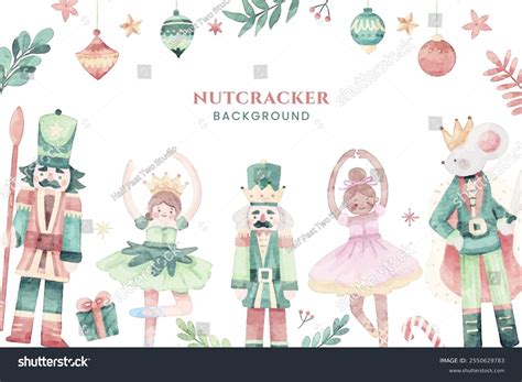Christmas Nutcracker Cute Watercolor Background Stock Vector Royalty