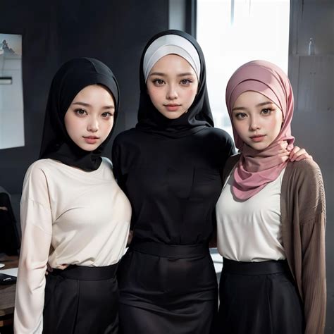 Premium Ai Image Three Women In Hijab Pose For A Photo