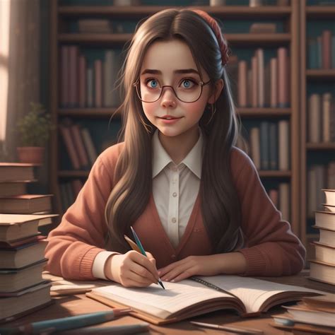 Premium Ai Image Cute Girl Study In Table Generative Ai