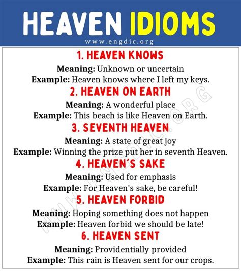 Heaven Idioms With Meaning And Examples Engdic Idioms With High