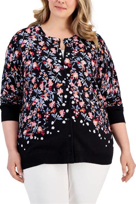 Karen Scott Plus Size Ditsy Floral Print Cardigan Created For Macys