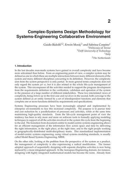 Pdf Complex Systems Design Methodology For Systems Engineering