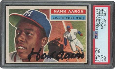 1956 Topps White Back 31 Hank Aaron Signed Psa Ex 5 Psadna 10