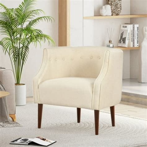 Modern Club Chair 305 Tall Button Tufted Back Birch Wood Legs