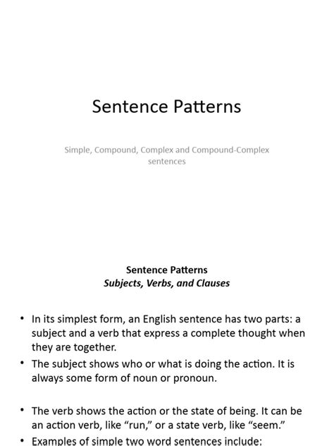 Sentence Patterns Pdf Subject Grammar Verb