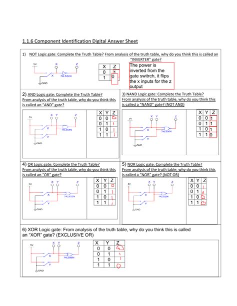 digital logic gates and 555 timer answer sheet