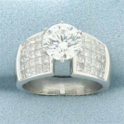 Invisible Set Diamond And Cz Engagement Ring In 14k White Gold