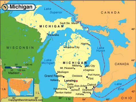 Labeled Map Of Michigan With Capital And Cities Printable World Maps