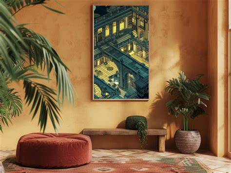 Isometric Neoclassical Clock Tower Hyperdetailed Comic Panel Poster
