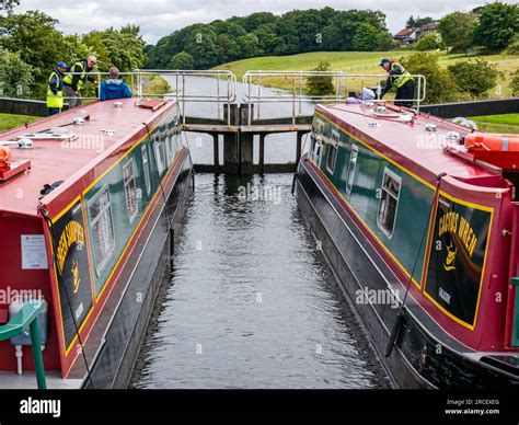 Canal Boats Or Barges Lowered In Lock On Forth And Clyde Canal
