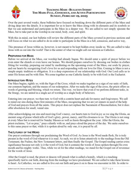 Teaching Mass Bulletin Inserts Cathedral Basilica Of Our Lady Of Peace