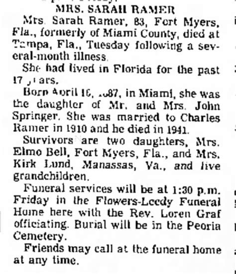 Sarah Mae Springer Ramer 1887 1971 Find A Grave Memorial