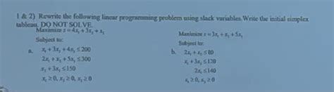 solved 1 2 2 rewrite the following lincar programming