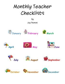 Monthly Teacher Checklists By Joy Thomas Teachers Pay Teachers