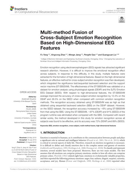 Pdf Multi Method Fusion Of Cross Subject Emotion Recognition Based On High Dimensional Eeg