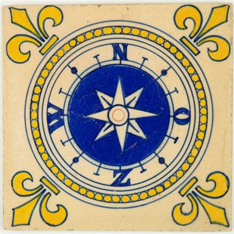 Antique Dutch Delft Tile With A Compass Rose Late 19th Century