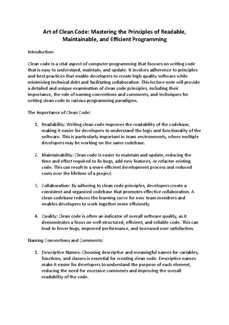 Art Of Clean Code Mastering The Principles Of Readable Maintainable And Efficient Programming