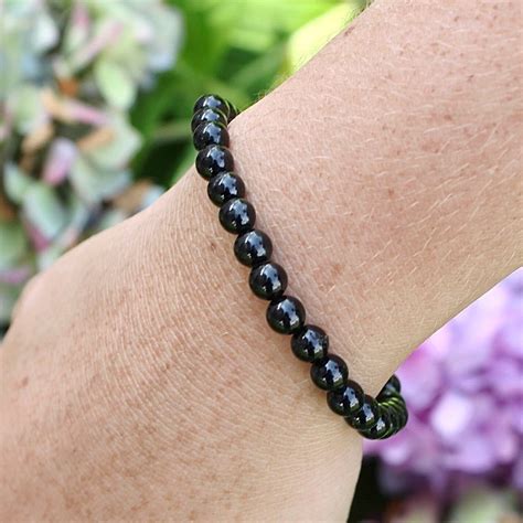 Black Agate 6mm Beaded Grade A Genuine Gemstone Bracelet Calming