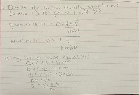 1 Derive The Inital Velocity Equations 10 And 11
