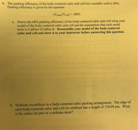 Solved The Packing Efficiency Of The Body Centered Cubic