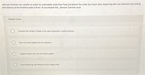 Solved Johnson Controls Can Receive An Order For Automobile