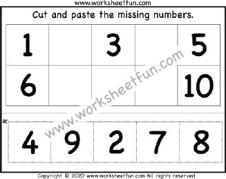 Cut And Paste Missing Numbers 1 10 One Worksheet Free Printable