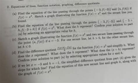 2 equations of lines function notation graphing difference quotients