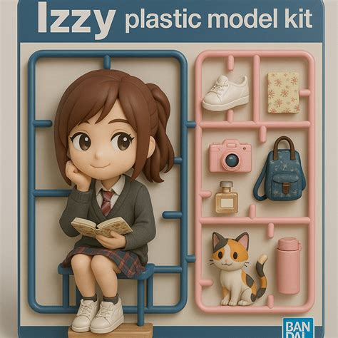 Miss 指令文字： 請參考此照片生成一張3d公仔圖片 包裝為萬代的鋼彈風格的組合 零件板公仔外貌請照上傳的圖片製作 臉部可愛卡通風，但是也要有照片中的神韻 分為左邊公仔區、右邊配件區兩區