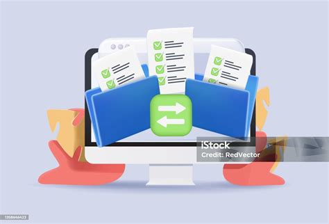 파일 전송 개념입니다 문서 및 파일 전송이 있는 두 개의 폴더입니다 3d 벡터 그림입니다 파일 전송 3d 아이콘 문서에 대한 스톡 벡터 아트 및 기타 이미지 Istock