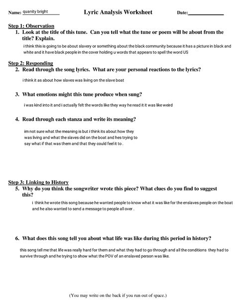 Kami Export Quanity Bright Song Lyric Analysis Worksheet 1 You